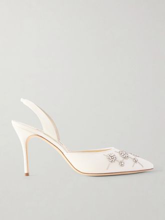 Manolo Blahnik Ralyne 90 Sandalen Aus Cr&ecirc;pe De Chine Mit Kristallen - Wei&szlig;