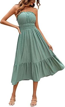 Generic Robe boh&egrave;me d&eacute;contract&eacute;e sans manches en jacquard pour femme, couleur unie, col haut, taille, 2026, Vert, XL