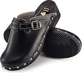 Estro & Luminara Sabots Femme en Cuir Chaussures Hôpital Mules Femmes Sabots Orthopédiques CDL05 (45, Noir 1)