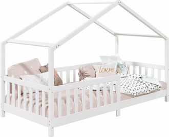 IDIMEX Lit cabane lisan 90 x 190 cm, en pin massif lasuré blanc