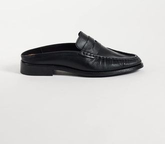 Noak in Portugal gefertigte Mule-Pennyloafer mit Raffungen aus schwarzem Leder
