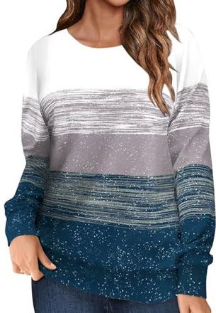 Generic Sweat-shirt &agrave; manches longues pour femme et fille ray&eacute; &agrave; manches longues polyvalent, bleu, L