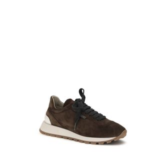 Brunello Cucinelli Womens Brown Calf Leather Bos Taurus Athletic Sneakers