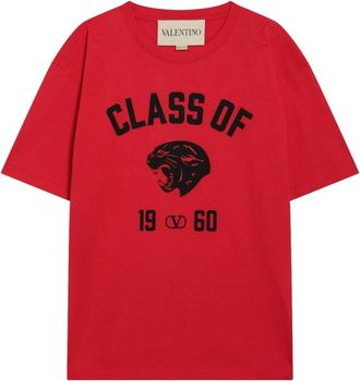 Valentino Garavani Homme, Tops, Rouge, Taille: S T-Shirt en coton avec imprim&eacute; panth&egrave;re