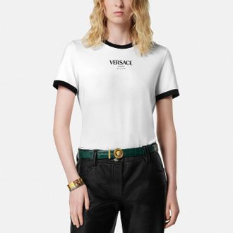 Versace Stretch-T-Shirt aus Viskosejersey in Wei&szlig;/Schwarz