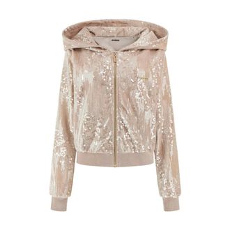 Guess Femme, Sweatshirts et sweats &agrave; capuche, Beige, Taille: 36 FR Sweat &agrave; Capuche &agrave; Paillettes en Beige