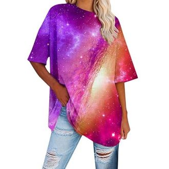 Generic Galaxy T-shirt &agrave; paillettes pour femme - Chemisier &agrave; manches courtes - Col rond - Col rond - Pour l&eacute;t&eacute;, violet, L