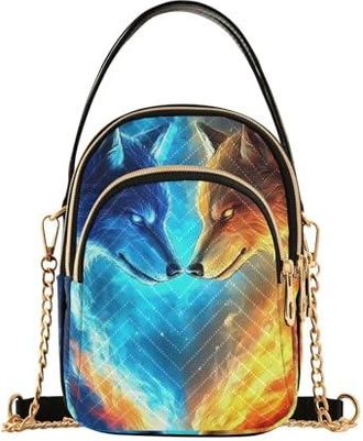Mnsruu Sac à bandoulière pour femme avec motif loup de feu et galaxie avec sangle réglable
