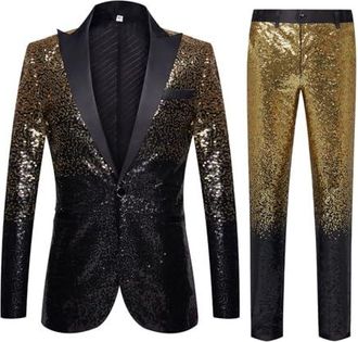 Generic Blazer &agrave; paillettes brillantes pour homme - Ensemble deux pi&egrave;ces - Blazers crant&eacute;s d&eacute;contract&eacute;s et intelligents - Un bouton - Coupe r&eacute;guli&egrave;re - Change
