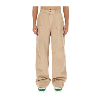 Palm Angels Homme, Pantalons, Beige, Taille: M Pantalon Droit en Coton