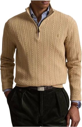 Polo Ralph Lauren Pull en maille torsad&eacute;e &agrave; fermeture &eacute;clair - Homme - Pulls - Brun - Taille: S