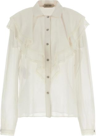 Alberta Ferretti Femme, Blouses et Chemises, Beige, Taille: 36 FR Chemisier &agrave; Volants en Cr&ecirc;pon de Soie