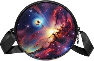 Generic Petit sac &agrave; bandouli&egrave;re rond pour femme, motif galaxies n&eacute;buleuses avec fermeture &eacute;clair, bretelles r&eacute;glables