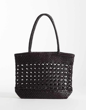 Asos Mini tote bag en cuir tress&eacute; - Chocolat-Marron