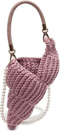 Generic Sac de plage tissé à la main en coquillage de conque, avec sangle perlée et poignées en cuir, style bohème., Hlbkb-b-rose, 7.06x9.44x2.75inches