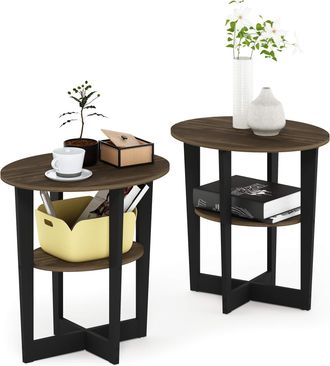 Furinno Jaya Oval Beistelltisch, Holz, Columbia Walnuss/Schwarz, 2-Pack