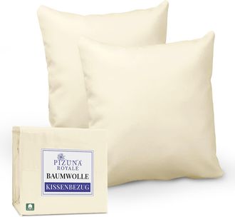 Pizuna Luxuri&ouml;s Kissenbezug 80x80 cm 2er Set Baumwolle Neu Elfenbein, 1000 Fadenzahl aus 100% langstapeliger Baumwolle in Satinbindung Nur Kissenbezug (Hotel