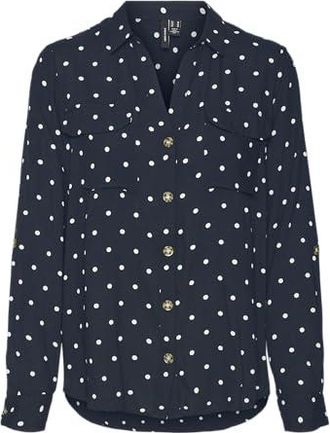 Vero Moda VMBUMPY L/S T-Shirt New WVN GA Noos, Navy Blazer/AOP : Snow White Dot, S