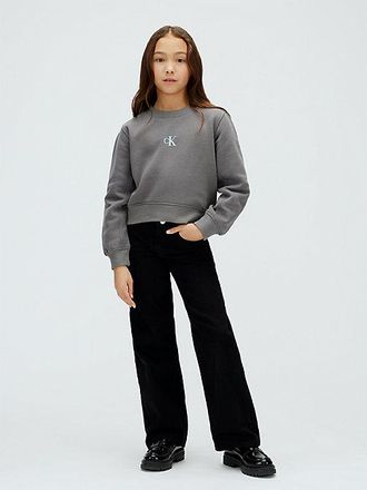 Calvin Klein Kastiges Logo-sweatshirt Aus Fleece - Granite Gray - M&auml;dchen - 10