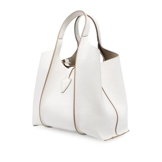 Tod's Calf Leather with Metal T Logo Tote Bag - White