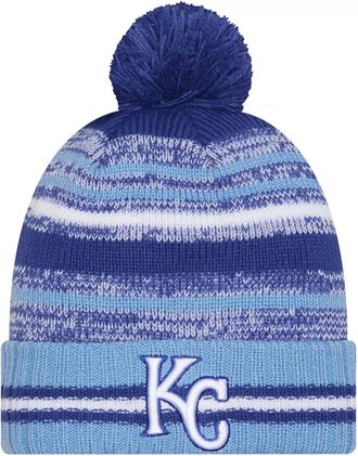 New Era Kansas City Royals Onfield Sport-Baseball-Strickm&uuml;tze mit B&uuml;ndchen, Blau gestreift, MLB Cheer Cuff Strickm&uuml;tze