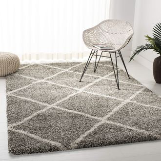 Safavieh Zottelig Teppich für Wohnzimmer, Esszimmer, Schlafzimmer - Hudson Shag Collection, Hoher Flor, Grau und Elfenbein, 155 X 229 cm