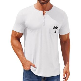 Generic T-shirt d&eacute;t&eacute; d&eacute;contract&eacute; &agrave; manches courtes pour homme avec 4 boutons &eacute;l&eacute;gant pour la mode Border, Blanc., XXL