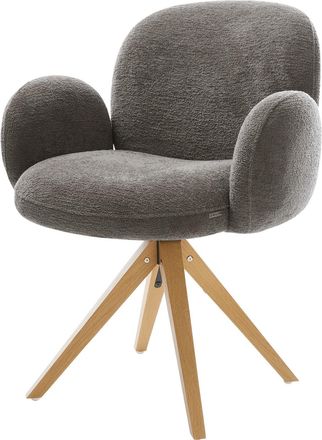 DELIFE Esszimmerstuhl Nube-Flex mit Armlehnen Holzgestell kantig Natur Boucl&eacute; Soft Schlamm 180&deg; drehbar Taschenfederkern