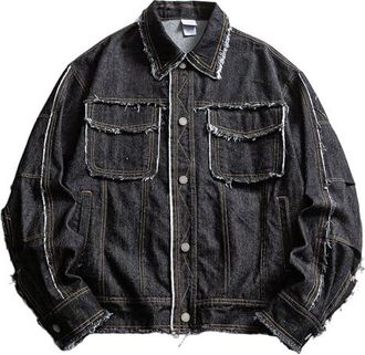 Generic Veste en jean vintage pour homme - Style d&eacute;contract&eacute; - Manches longues, Noir, XXL