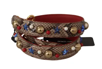 Dolce & Gabbana Womens Brown Python Leather Studded Shoulder Strap Bag