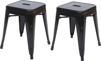 Mendler 2er-Set Hocker HWC-A73, Metallhocker Sitzhocker, Metall Industriedesign stapelbar - schwarz