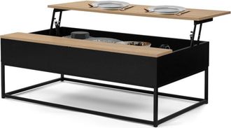 IDMarket Idmarket - Table basse noire plateau relevable façon hêtre rectangulaire boston design industriel