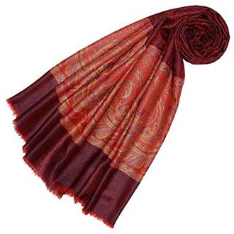Lorenzo Cana Echarpe de 100% Cachemire pour la femme - 70 x 200 cm, jacquard, motif paisley, avec bordure - souple et noble - une sensation de luxe en rouge bordea