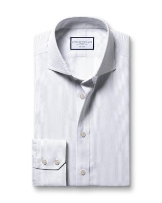 CHARLES TYRWHITT Bügelfreies Twill-Hemd mit Streifen - Indigoblau Knopfmanschette