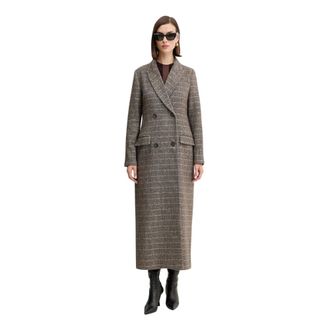 Twinset Long manteau en laine m&eacute;lang&eacute;e avec lurex - Femme - Manteaux - Brun - Taille: 42 FR