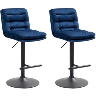 Clp Lot de 2 tabourets de bar Damar velours Bleu Noir