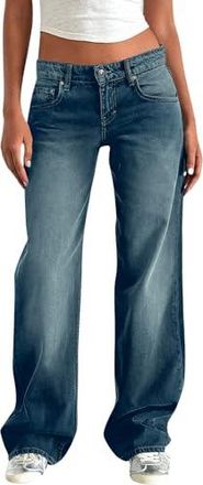 Minetom Jean Femme Taille Haute Coupe Droite Straight Jeans Y2K Baggy Jambes Larges Pantalon Automne Hiver Elastique Classique en Denim Jean Coupe Boyfriend B