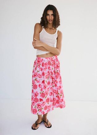 Mango Jupe midi 100 % coton rose - Femme - XS - MANGO