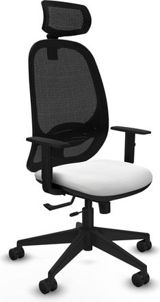 Piqueras y Crespo Wei&szlig;er Computerstuhl mit 1D-Armen, h&ouml;henverstellbare Lendenwirbelst&uuml;tze und h&ouml;henverstellbares Kopfteil, Schwarz / Wei&szlig;