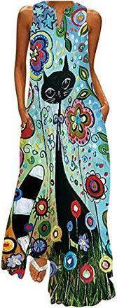 Generic Robes de Plage hawa&iuml;ennes sans Manches &agrave; Fleurs pour Femme, col en V, Robes Longues d&eacute;t&eacute; et dautomne 2026, D-733 Bleu Roi, XXXL