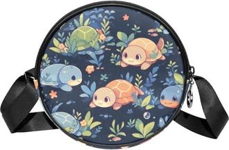Generic Petit sac &agrave; bandouli&egrave;re circulaire pour femme, coraux et tortues, petit sac &agrave; dos &agrave; bandouli&egrave;re avec fermeture &eacute;clair, bretelles r&eacute;glables, sac &agrave; main