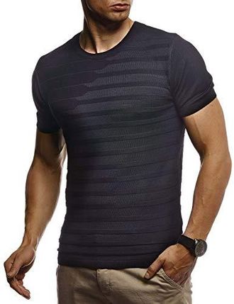 LEIF NELSON T-shirt d&eacute;t&eacute; long &agrave; col rond pour homme, coupe ajust&eacute;e en maille fine blanc et noir basique &agrave; manches courtes LN7300, Noir, S