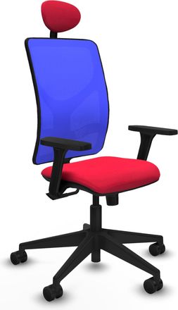 Piqueras y Crespo Computerstuhl mit 3D-Armlehnen, h&ouml;henverstellbarer Lendenwirbelst&uuml;tze und festem Kopfteil, ausgestattet mit 3 Positionen und Schneideschaum, Blau/Rot