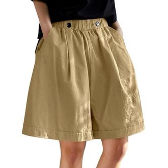Generic Short d&eacute;t&eacute; l&eacute;ger pour Femme - Bermuda - Coupe Droite - en Mousseline - avec Poches - Taille &eacute;lastique - D&eacute;contract&eacute; - Longueur Genou - pour lext&eacute;rieur