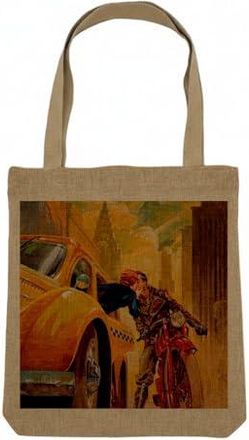 Fabulous Sac Shopping Tote Bag Aspect Lin - New York Manhattan Affiche Poster Vintage Voyage Art Deco 30s - Sac de Courses Toile Epaisse 360g Beige Naturel Cab