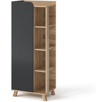 Vicco Midischrank Karen, Anthrazit, 50 x 128 cm mit T&uuml;r und offenen F&auml;chern Vicco
