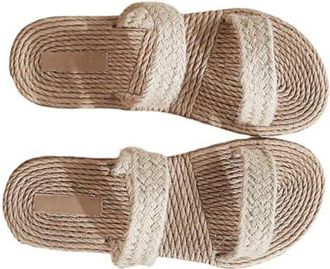 Yardwe Sandales de Plage Paille Tressée Légères et Confortables pour Femmes Chaussures Décontractées Plates pour Plage Faciles à Enfiler et Polyvalentes