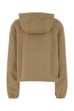 Miu Miu Womens Embroidered Ripstop Fabric Jacket Beige Cotton Polyester