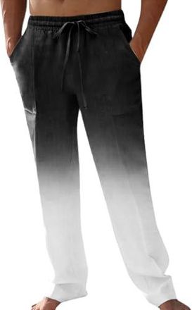 Generic Pantalon baggy en coton et lin pour homme, d&eacute;contract&eacute; et tendance, couleur unie, d&eacute;grad&eacute; de couleur, pantalon de plage ample en lin, pantalon de plag