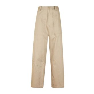 Yohji Yamamoto Femme, Pantalons, Brun, Taille: 38 FR Pantalon Asymétrique en Gabardine de Coton Beige